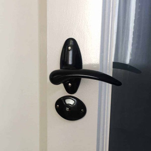 Vrij en Bezet slot in zwart bakeliet met rood/wit indicator New Bakelite